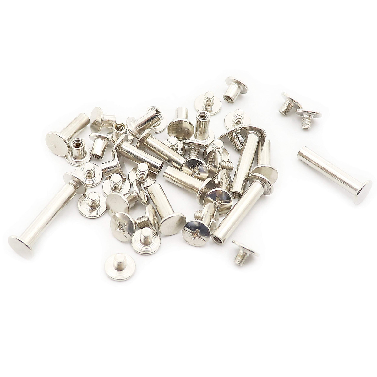 LBY 110pcs Chicago Screws Binding Screw Posts,M5 x 20/25/30/40/50/60mm Binding Barrels and Screws Assortment Kit, for Leather Saddles Purses Belt Repair,Nickel-Plated