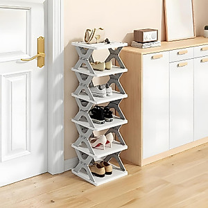 SAYONAKUAJ Foldable Shoe Rack, Collapsible Shoe Rack, 6-Tier Folding Shoe Rack, Shoe Organizer, Collapsible Shoe Storage, Shoe Tower, Corner Shoe Rack, Vertical Shoe Rack (6-TIER GRAY 1Pcs)