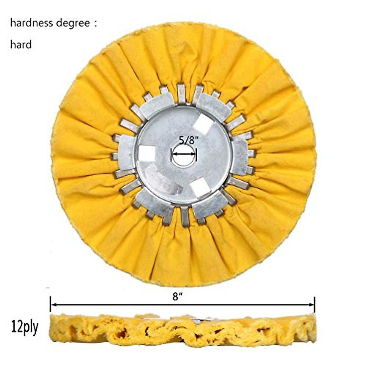 8" Yellow Airway Buffing Wheel,5/8'' Arbor Hole,12 Plys/Hard Polishing for Angle Grinder,1PCS