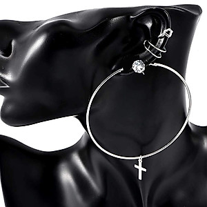 Missgrace Multiple Piercings Cute Big Hoop Elegant Cross Earrings Set Vintage Earring Set Bohemian Earrings Stud Earrings Silver Punk Chain Earrings Set for Women (Style 7)
