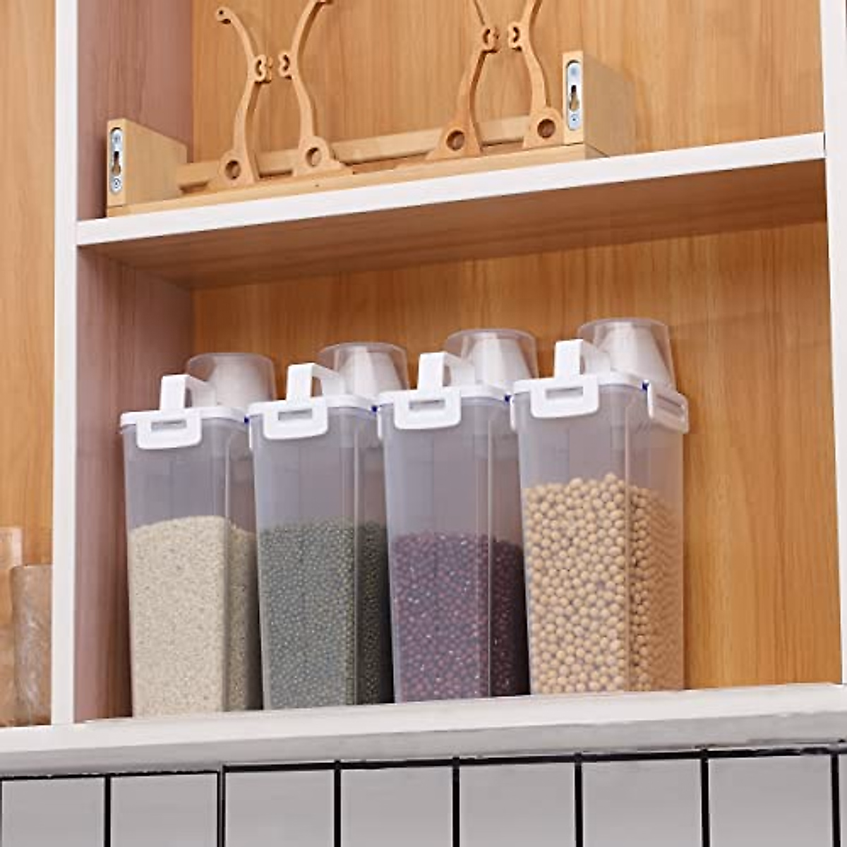 4Pack Food Storage Containers with Lids Airtight and Measuring Cup for Flour,Sugar,Grain,Rice & Baking Supply-Airtight Kitchen & Pantry Bulk Food Storage for Kitchen Organization,Clear 2.5L