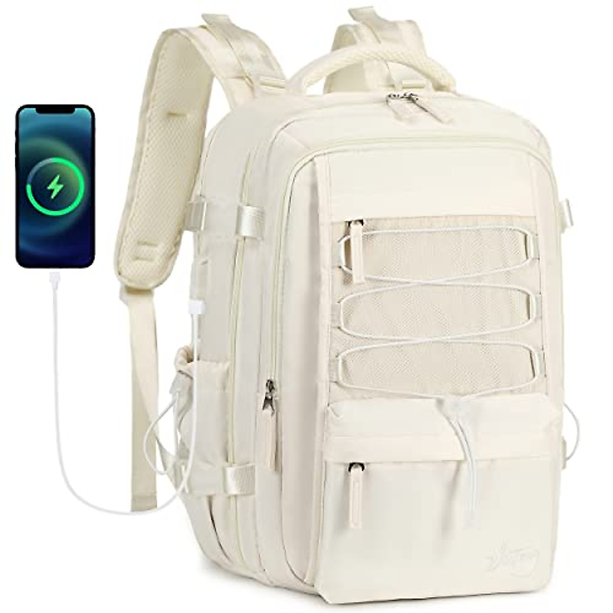 Travel Backpack for Women Men 15.6 Inch Laptop Backpacks with USB Port Carry on Bag Airline Approved Large College School Bookbags Waterproof Work Business Sport Rucksack Casual Daypack (White)