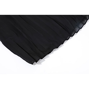 chouyatou Women's Elastic Waist A-Line Pleated Chiffon Cropped Wide Leg Pants Culottes (Large, Black)