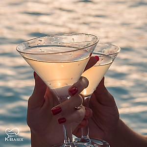 K BASIX Unbreakable Martini Glasses Set of 2 Reusable Plastic 10oz (300mL) Perfect for Cocktail Whiskey Margarita Glassware for Home Bar Martini Glass Birthday & Martini Set