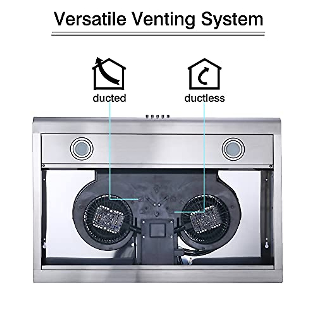 Stainless Steel Range Hood 30 inch KITCHENEXUS 200 CFM Under Cabinet Range Hood Ducted/Ductless Convertible Duct with LED Lighting, Reusable Filters and 3 Speed Exhaust Fan, Slim Kitchen Hood Vent