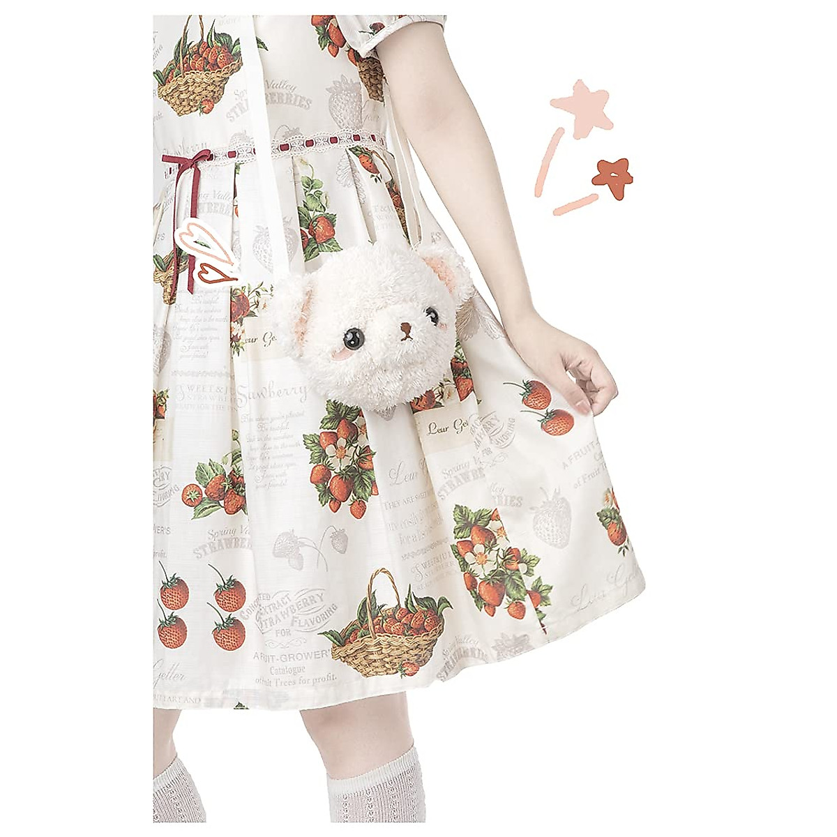 Hipi-shop Bear lolita plush Japanese cute Plush bag Creative shoulder bag Wallet Purse CrossBody bag for women and Girls (Black)