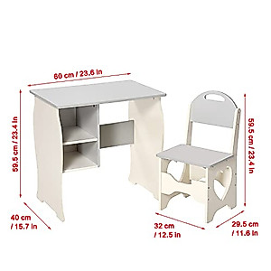 ocinone Kids Desk and Chair Set, Children Study Desk with Storage Shelf, Wooden School Study Table, Writing Table for Home School Use (Grey Beige)