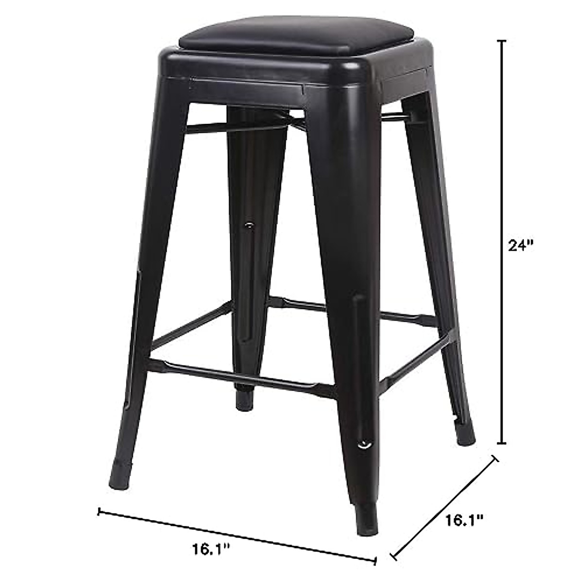 GIA 24-Inch Backless Counter Stool, Qty of 1, Matte Black with Black Vegan Leather Seat