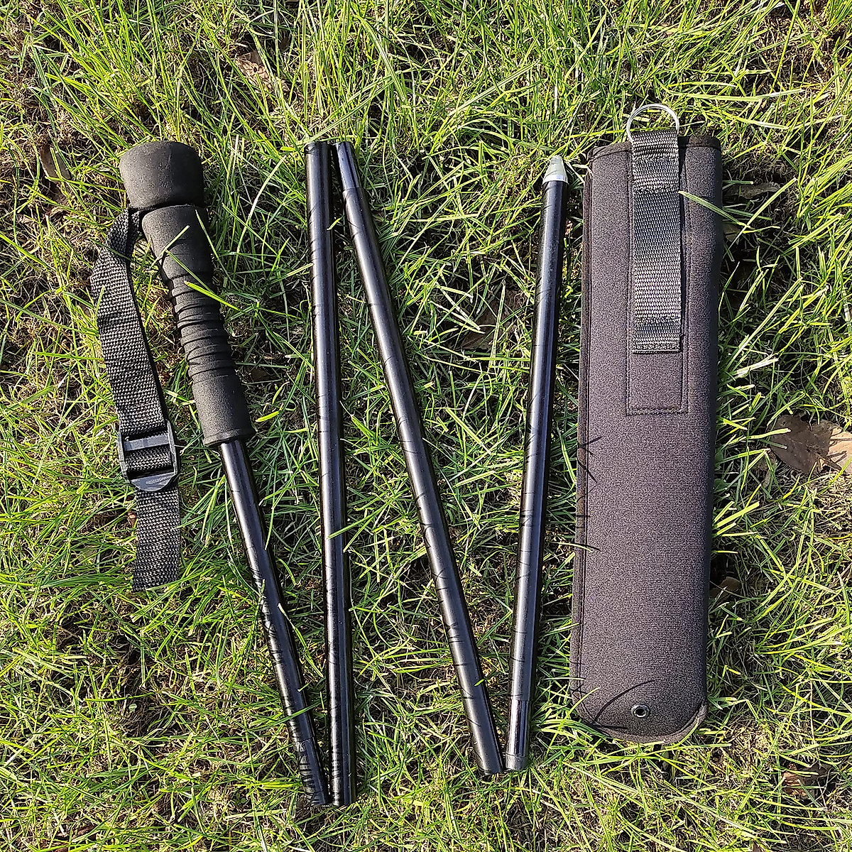 Aventik Fold-able Auto Shrinkable Wading Staff Water Depth Safety Warning Sign Coated Adjustable Stainless Steel Core T7075 Aluminum Body Corrosion Resistance(WS091)