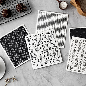 RECYCO Swedish Dishcloths for Kitchen | 5 Packs Geometric Washable Dish Rags | Cellulose Reusable Cleaning Paper Towels | Absorbent Counter Dish Cloth Sponge Kitchen Wipes, 8" L x 7" W