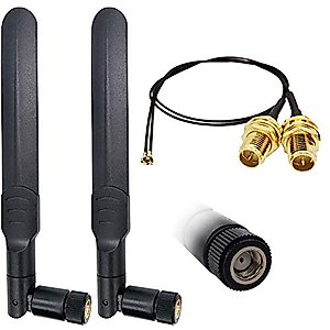 WiFi Antenna 8dBi Omni RP-SMA Male 2.4Ghz 5.8Ghz Dual Band + 20cm U.FL IPEX MHF4 to RP SMA Female Extension Cable for M.2 NGFF Card Notebook Drone 2 Pcs