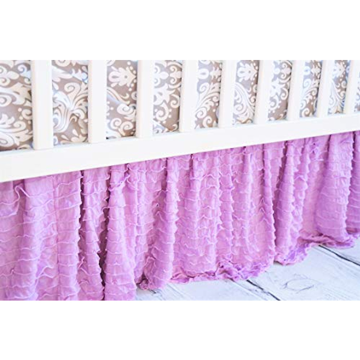 Lilac Purple Ruffle Crib Bed Skirt, Boho Baby Girl Ruffled Bedding Dust Ruffle Skirts, Extra Long 16 inch Gathered Standard Bedskirt Nursery Decor, AVTRBoutique