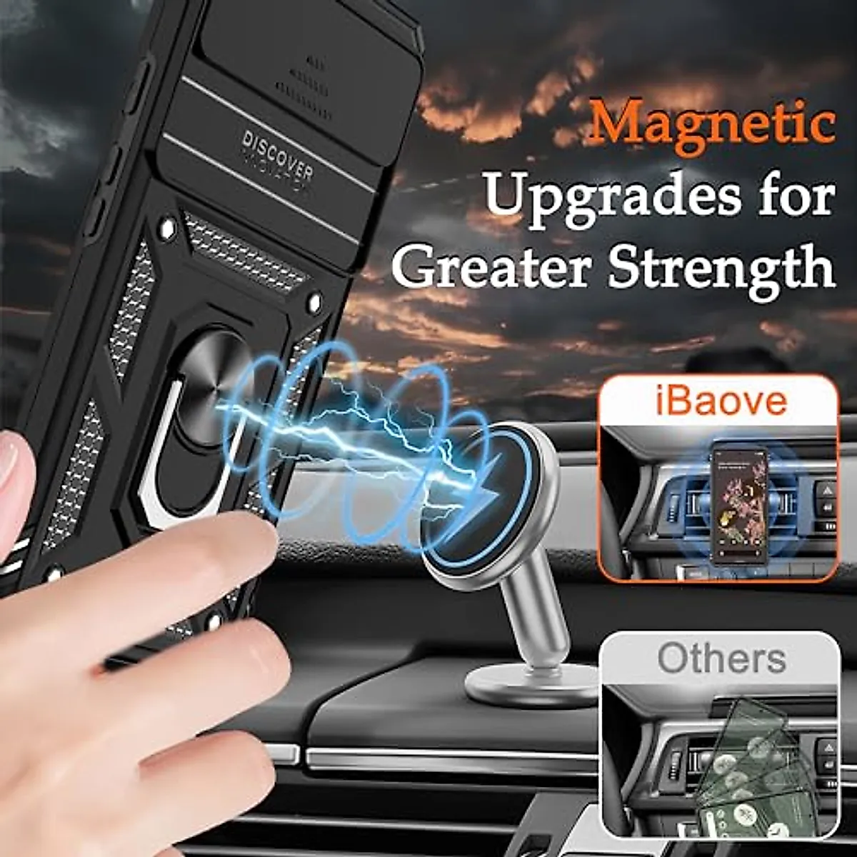 iBaove for Google Pixel 6 Case, Pixel 6 Case with 2 Pcs HD Screen Protector and Slide Camera Cover, Military Protection Shockproof with Ring Kickstand Case for Google Pixel 6, Black