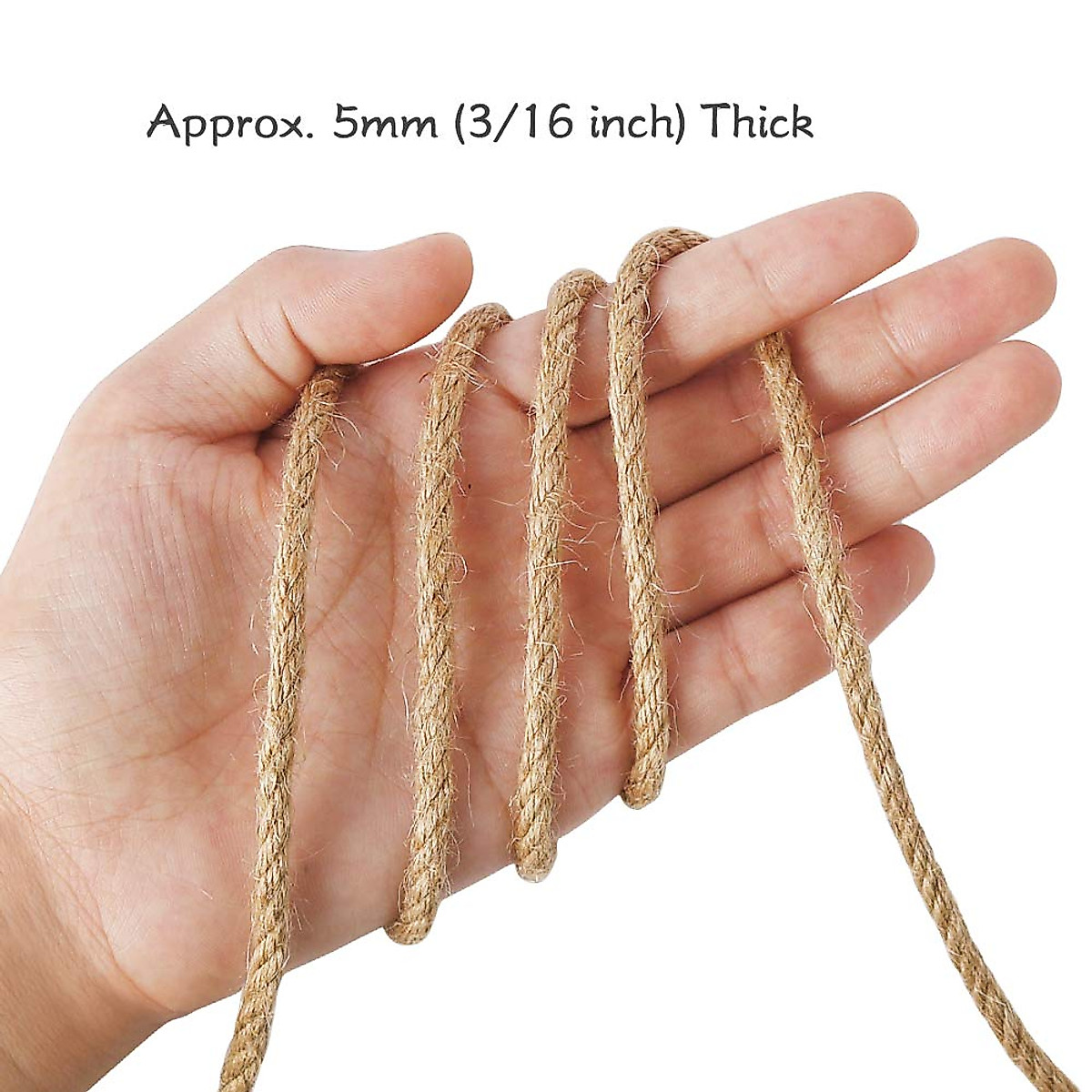Tenn Well 5mm Jute Rope, 100 Feet 4Ply Twisted Heavy Duty and Thick Twine Rope for Gardening, Crafting, Packing, Bundling and Home Decor