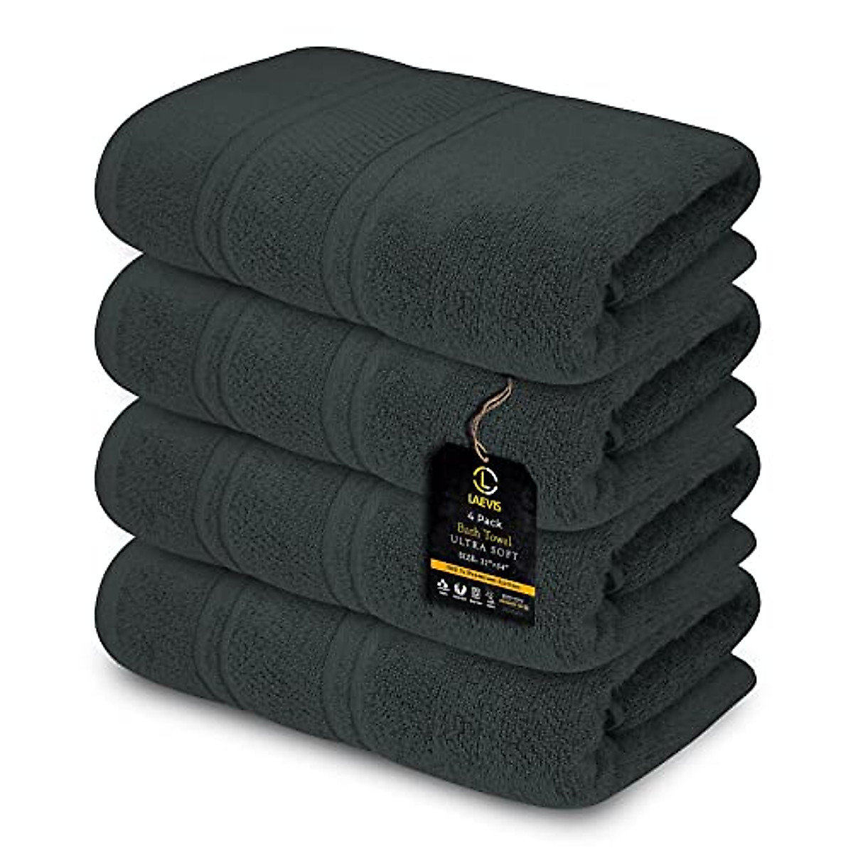 Laevis 100% Cotton Luxury Bath Towels - Towels for Bathroom - 600 GSM Pack of 4 (27" x 54") Ultra Soft and Fluffy Bath Towel - Highly Absorbent Bath Towel - Oeko Tex Certified (Grey)