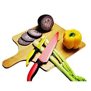 Kitchenson 3CR14 Stainless Steel Nonstick Multi-Color Professional Cutlery Set with 5 knives and 1 Clear Acrylic Stand 8.25” x 8.5”, Red, Pink, Orange and Yellow, 6 Piece Total