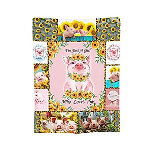 Cute Pig Throw Blanket,Flannel Fleece Sunflower Blankets for Girls Boys Women Men,Super Soft Cozy Warm Luxury Lightweight Blanket for Bed Sofa Couch Gift 60x50 Inches (I Am Just Girl Who Loves Pig)
