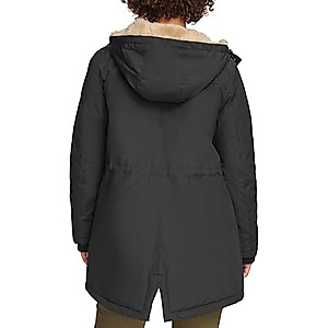 Levi's Women's Lined Hooded Parka Jacket (Regular & Plus Sizes), Black/Tan Faux Fur, X-Large
