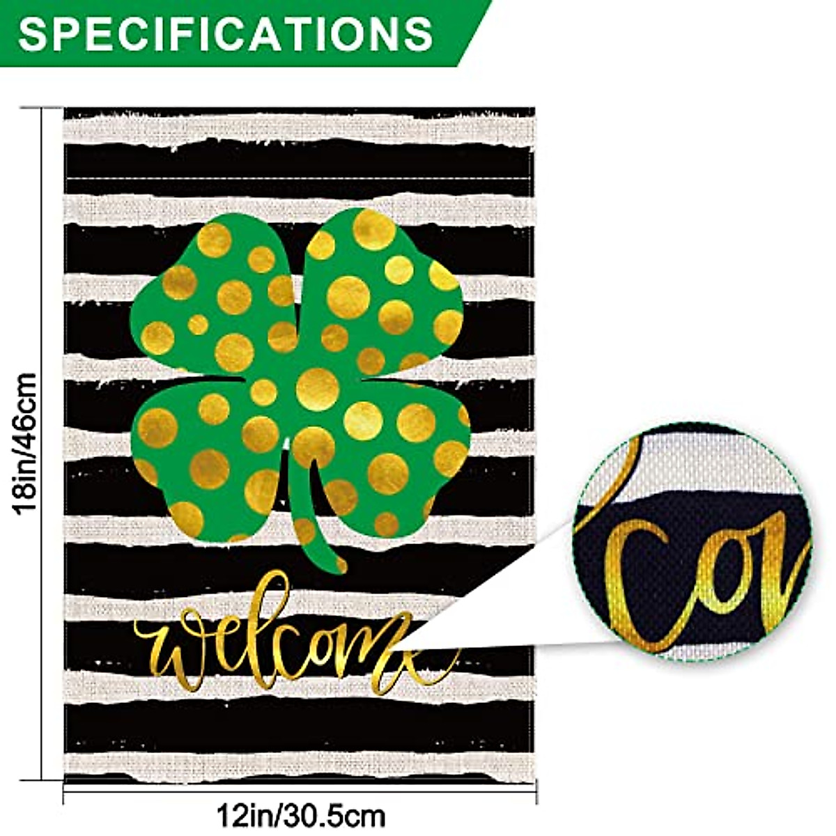 PETOX Garden Flag,12.5X18 Inch Double Sided Lucky four-leaf Clover Welcome Small Garden Flag for Yard Outside Decoration(1 Pack)