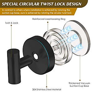 MOTAIPEAK Suction Cup Hooks for Shower,Heavy Duty Shower Hooks for Inside Shower,No Drill Wall Mounted Towel Hooks for Bathrooms Wall,Kitchen,Glass,Mirror,Tile to Hang Towels,Robes,Coat-Black(2 Pack)