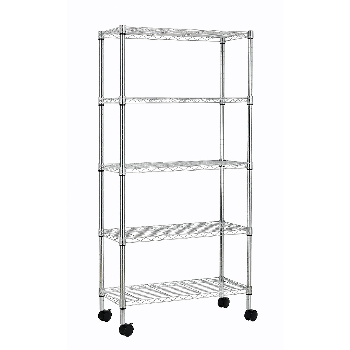 HSS 5 Shelf Wire Shelving Rack with Casters, 14" Dx30 Wx62 H, Chrome Color