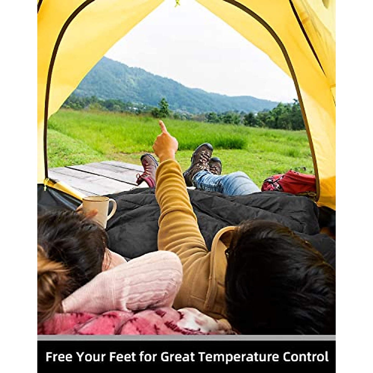 Ohuhu Double Sleeping Bag with 2 Pillows, Waterproof Lightweight 2 Person Adults Sleeping Bag for Camping, Backpacking, Hiking, with Carrying Bag (Black)