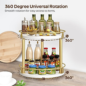 YATINEY Nightstands Set of 2 with Charging Station, End Table with LED Lights and Lazy Susan Organizer, Rotating Spice Rack, 2 Tier Spice Turntable Organizer ET12L2DM-SR22DW