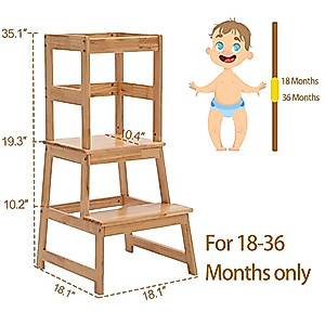 Kids Kitchen Step Stool for Kids with Safety Rail,Solid Wood Construction Toddler Learning Stool Tower, Montessori Toddlers Kitchen Stool (Natural)