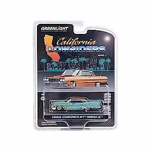 1963 Chevy Impala Lowrider Teal Patina (Rusted) with Brown Top and Teal Interior California Lowriders Series 3 1/64 Diecast Model Car by Greenlight 63040B