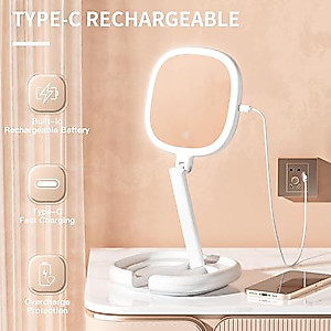 Beautifive Makeup Mirror with Light and Magnification, 10X/1X Light Up Makeup Mirror Travel Lighted Make Up Mirror with Adjustable Height Double Sides Folding Magnifying Mirror with Light