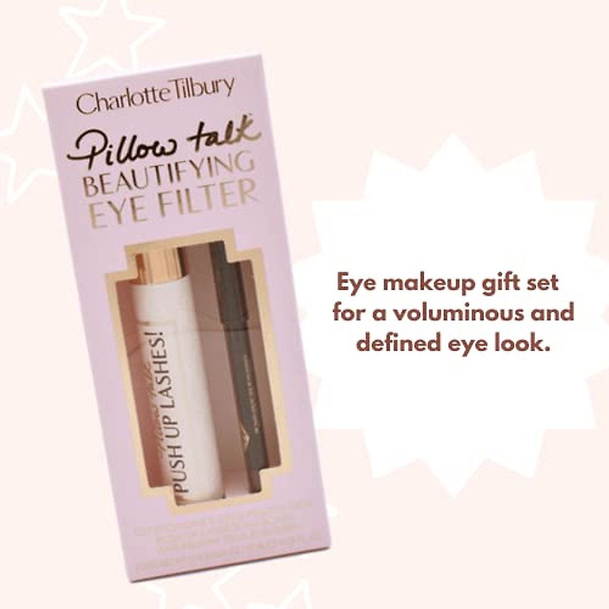 Charlotte Tilbury Pillow Talk Mascara & Eyeliner Beautifying Eye Filter Set:: Push Up Lashes Volumizing & Lengthening Mascara for Eyelashes and Pillow Talk Eyeliner