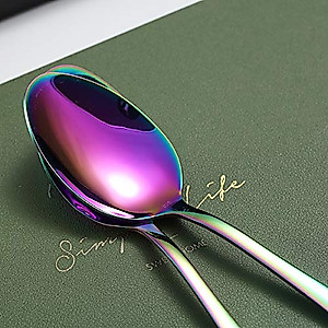 Rainbow Dinner Spoons, Kyraton 6 Pieces 7.5" Stainless Steel Table Spoon With Titanium Colorful Plating, Rainbow Soup Spoons, Dessert Spoons Sliverware Dishwasher Safe Set of 6