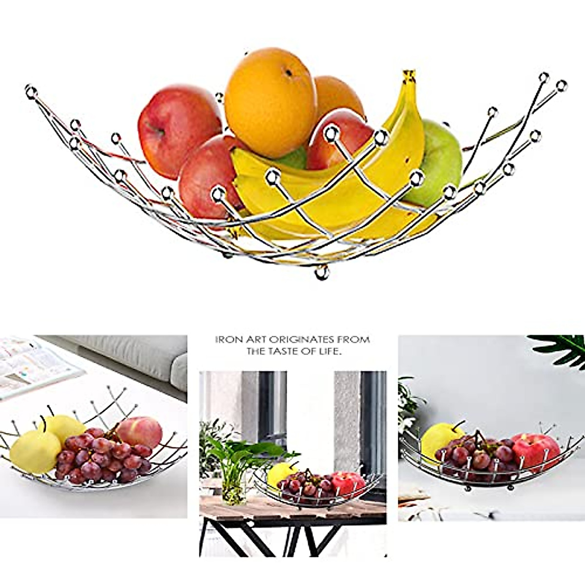 Fruit Basket Living Room Desktop Metal Fruit Bowl Creative Fashion Storage Basket for Bread, Fruits, Vegetable, Snacks, Households Items Storage for Living Room, Kitchen, Countertop, Pantry (silver)