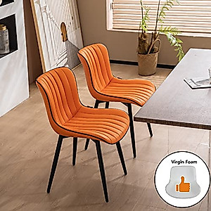 YOUNUOKE Dining Chairs Set of 2,Upholstered Mid Century Modern Chair Armless Faux Leather Accent Chairs with Backrest Metal Legs and Adjustable Feet for Kitchen Living Room Bedrooms,Orange