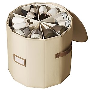 Vailando Shoe Organizer for Closet - Cylindrical Shoe Storage Organizer with Adjustable Dividers for Closet, Foldable, Beige, 1-Pack