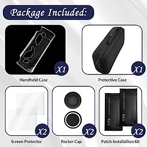JDGPOKOO 6 in 1 Accessories Kit for Asus Rog Ally, Handheld Case with TPU Clear Protective Case Cover for Rog Ally, Carrying Bag with 2 Pcs Screen Protector for Rog Ally Accessories Bundle