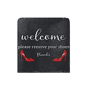 Maliyand Chair Back Cover, Welcome Please Remove Your Shoes Thanks Vintage Red High Heel Black Chair Covers Removable Chair Protector Slipcover for Dining Room, Kitchen, Restaurant, Set of 8