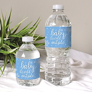 Blue Little Snowflake Winter Baby Shower Water Bottle Labels - Baby It's Cold Outside - 24 Stickers