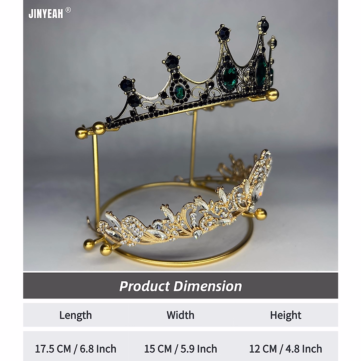 JINYEAH Crown Display 2-Tier Crown Holder Tiara Display Golden Bridal Crown Display Stand Crown Storage Organizer Jewelry Holder for Women Girls Wedding Home Shop Store