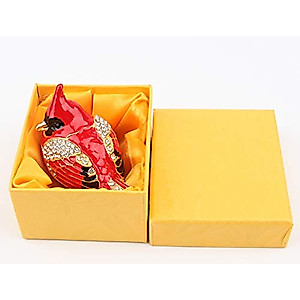 Cardinal Bird Trinket Box Metal Enameled Animal Figurines Collectable Wedding Jewelry Ring Holder Organizer