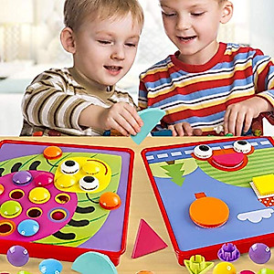 TINOTEEN Button Art Toy for Toddlers,Toddler Activities Crafts Color Matching Early Learning Educational Mosaic Pegboard 50 Buttons and 18 Pictures