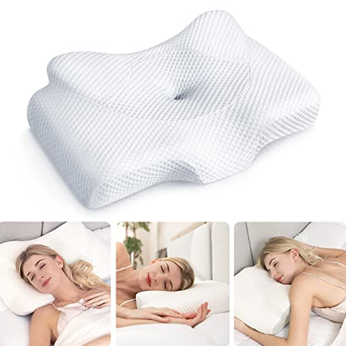 Osteo Cervical Pillow for Neck Pain Relief, Hollow Design Odorless Memory Foam Adjustable Orthopedic Bed Pillows with Cooling Case for Sleeping, Contour Support for Side Back Stomach Sleepers