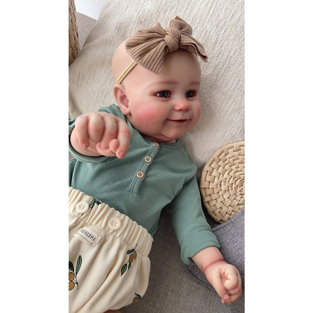 TERABITHIA 24 Inches Real Baby Size Lifelike Smile Silicone Vinyl Limbs Reborn Baby Doll with Soft Body Realistic Newborn Toddler Girl Dolls Look Real