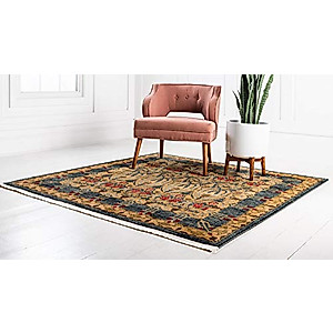 Unique Loom Edinburgh Collection Classic Oriental Traditional French Country Inspired Border Design Area Rug, 8' 0" x 8' 0", Blue/Beige
