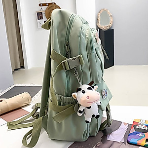 Kawaii Backpack Cute School Backpack Aesthetic Bookbags with Kawaii Pin Accessories for Teen Girls Green