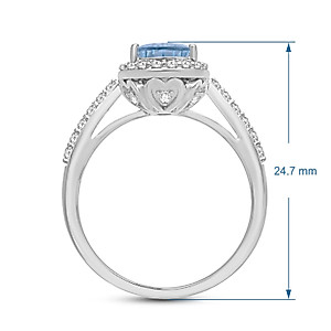 Jewelili Sterling Silver 9x6 MM Pear Cut Aquamarine and Round Created White Sapphire Engagement Ring Size 7