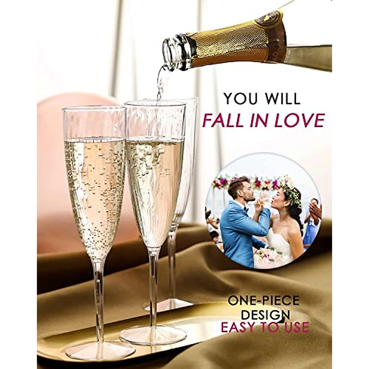 HyHousing 48 Plastic Champagne Flutes, Clear Disposable Plastic Champagne Glasses Reusable Wine Cocktail Cups for Home Daily Life Party Wedding Toasting Drinking Birthday(6 oz)