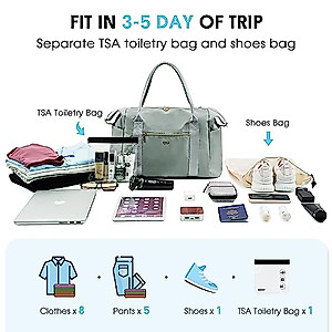 WANDF For Spirit Airlines Personal Item Bag 18x14x8 Travel Duffel Bag with TSA Approved Quart Size Bag & Shoes Bag Weekender Overnight Bag Carry-on Luggage for Women (Grey）