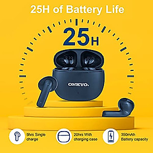 Bluetooth Headphones 5.1, True Wireless Earbuds 25H Playtime Built-in 4 Mics, CVC8.0 ENC Clear Calls, Deep Bass, USB-C Fast Charge, IPX5 Waterproof, Ear Buds for Sport Work