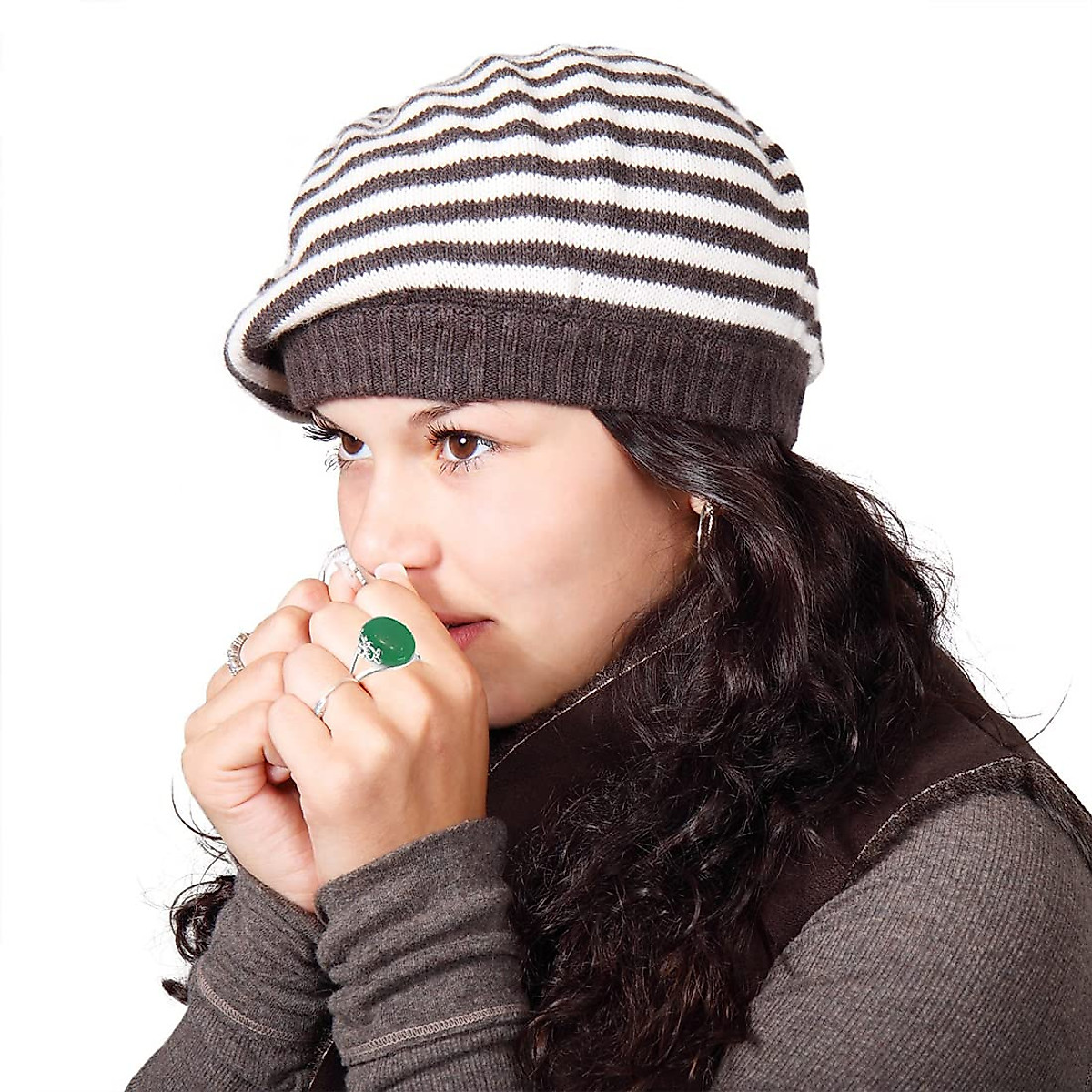 DALEGEM Natural Onyx Agate Stone Ring,S925 Sterling Silver Edged with Flower Vine Genuine Gemstone Turkey Ring Jewelry for Women (Stone_B, 8)